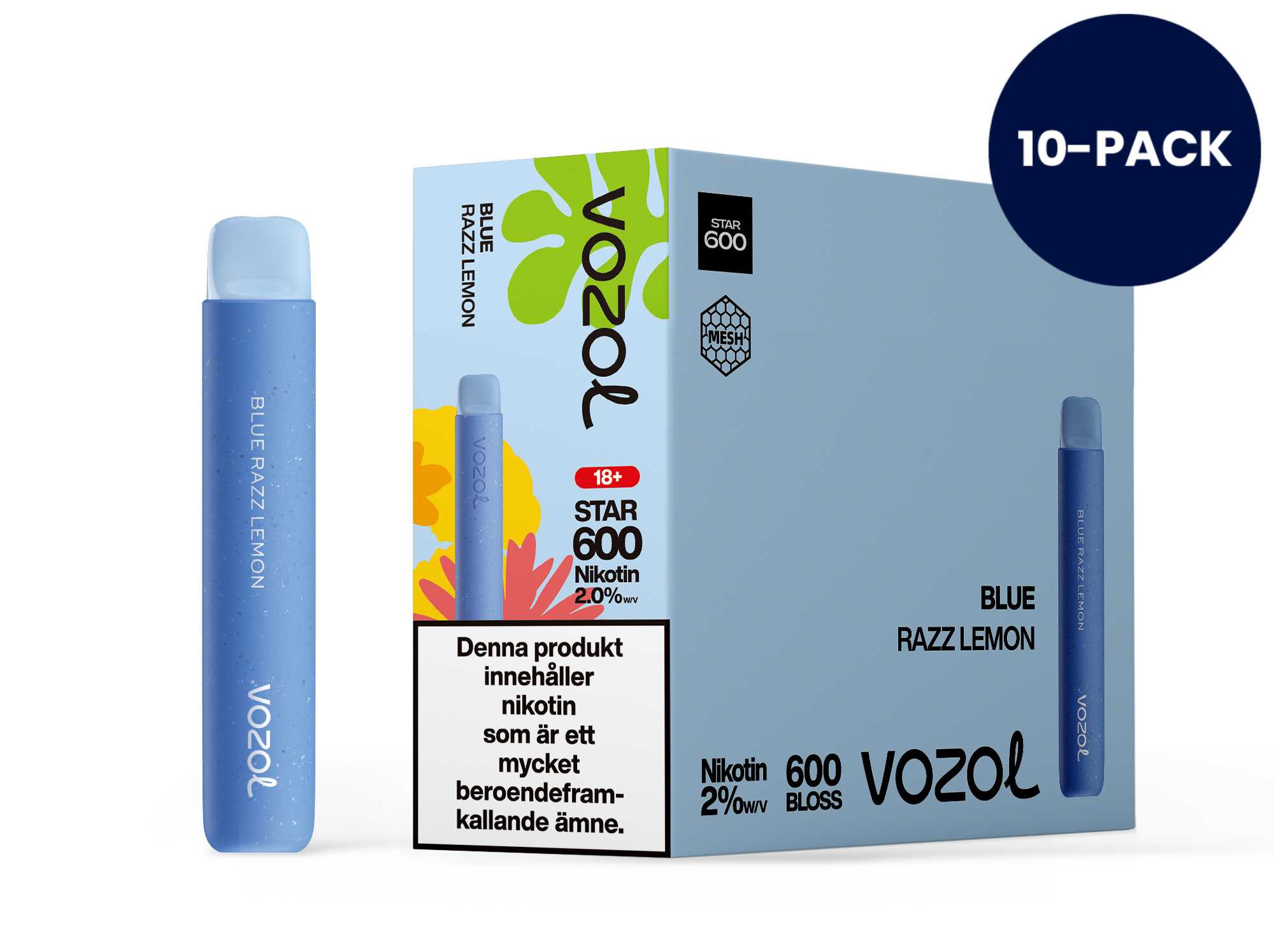 Vozol 600 Blue Razz Lemon | Engångs Vape | 20mg | 10-pack – Vapegross.se
