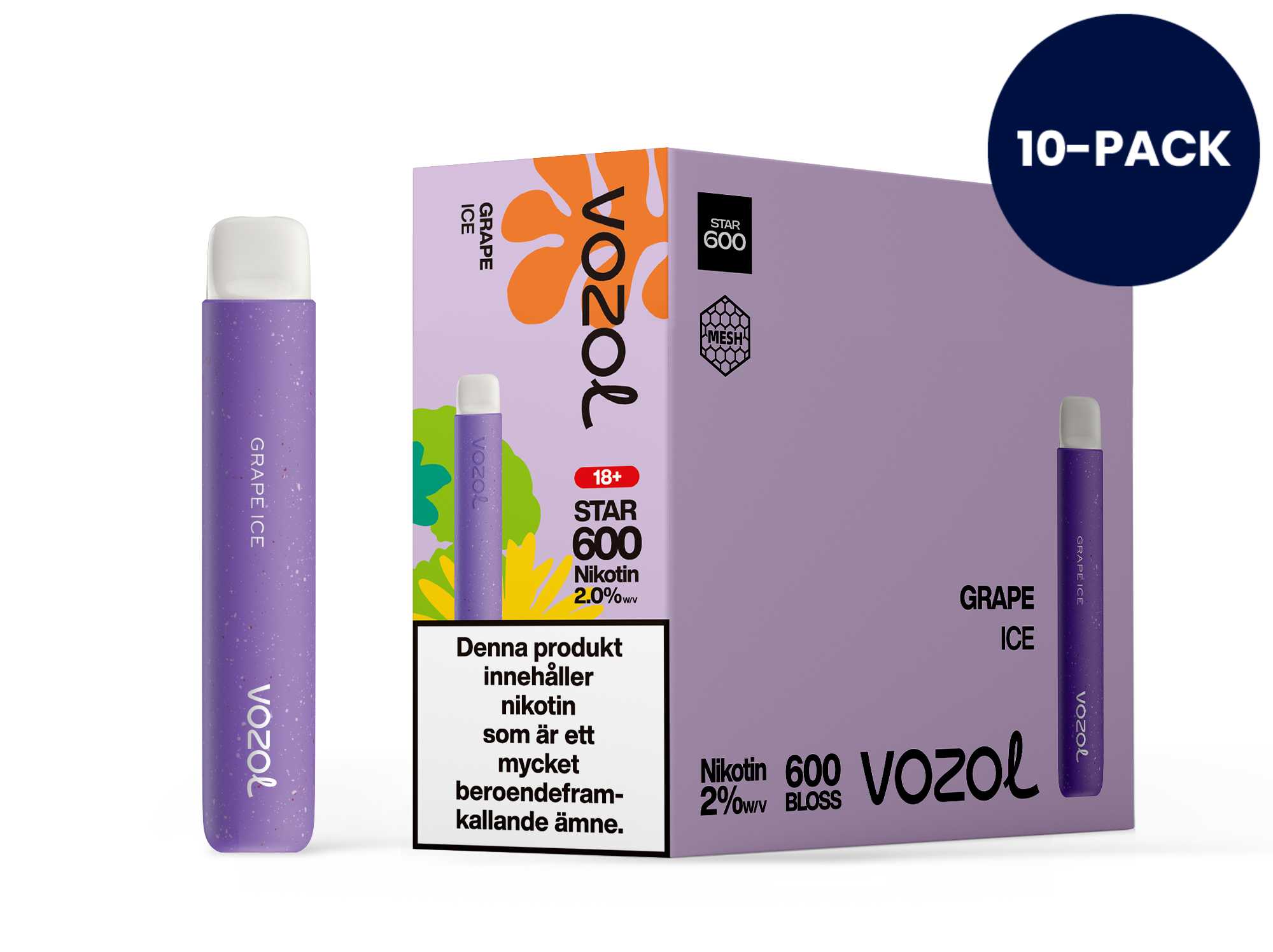 Vozol 600 Grape Ice | Engångs Vape | 20mg | 10-pack – Vapegross.se