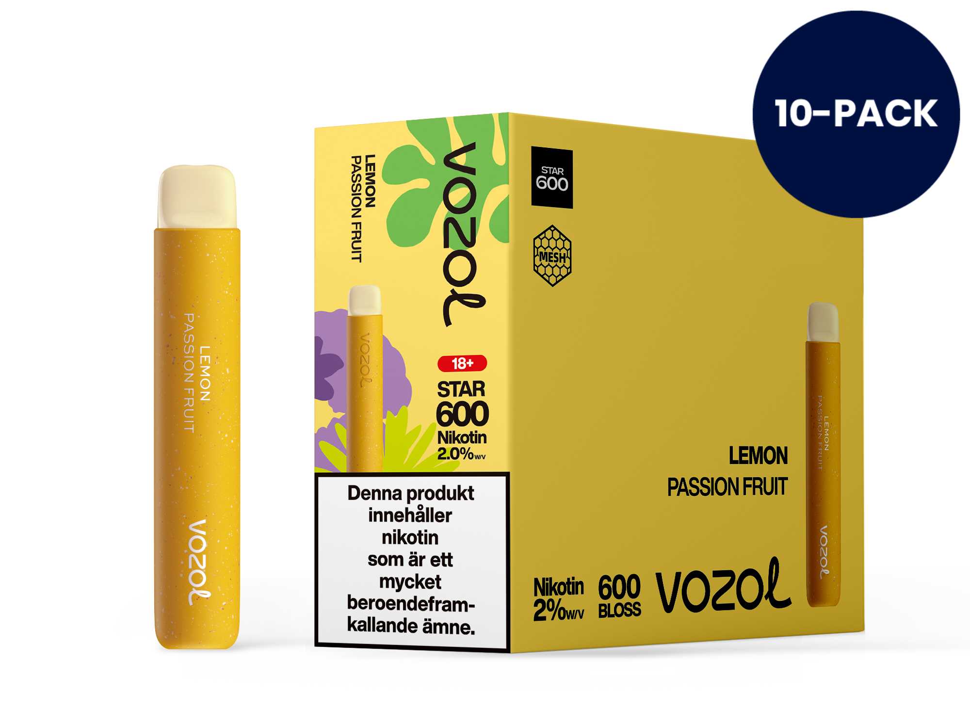 Vozol 600 Lemon Passion Fruit | Engångs Vape | 20mg | 10-pack ...