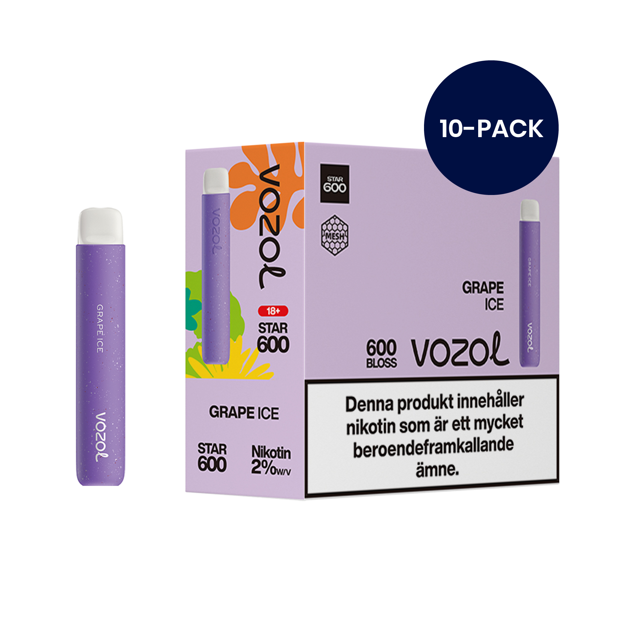 Vozol 600 Grape Ice | Engångs Vape | 20mg | 10-pack – Vapegross.se