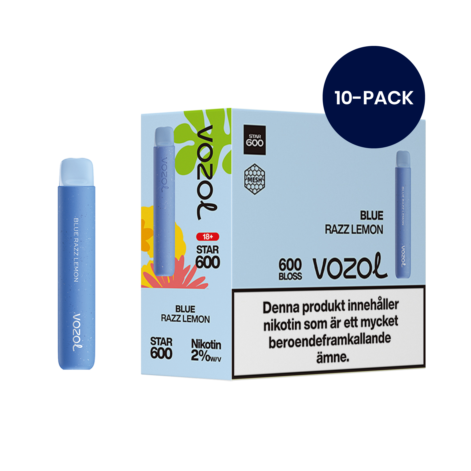 Vozol 600 Blue Razz Lemon | Engångs Vape | 20mg | 10-pack – Vapegross.se